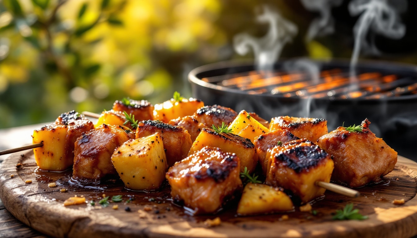 Kebabs d'ananas grillé et viande caramélisée : un délice sucré-salé