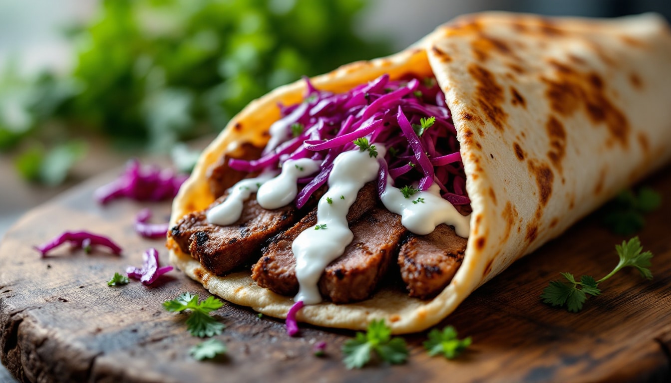 Kebabs gourmands au chou rouge mariné et sauce yaourt : explosion de ...