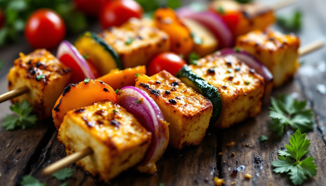Kebabs Végétariens : Tofu Mariné et Légumes Croquants à l’Honneur